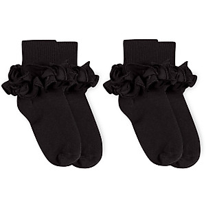 Jefferies Socks Girls Misty Ruffle Turn Cuff Socks 2 Pair Pack (M - USA Shoe 12-6 - Age 5-10 Years, Black)