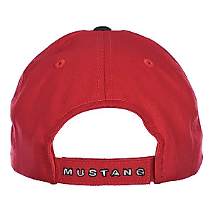 Checkered Flag Men's Ford Mustang Cap Logo Rally Stripe Black & Red Hat