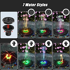 Yzert Solar Fountain with LED Lights Green Flower, 3.5W Glass Solar Bird Bath Fountains Pump with 2200 mAh Battery, Solar Water Fountain for Bird Bath, Garden, Outdoor, Pond -Black Panel Colorful