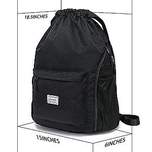 FUXINGYAO Drawstring Backpack Sports Gym Bag with Shoes Compartment, String Backpack Cinch for Women Men (Black)