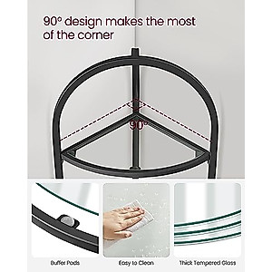 VASAGLE 3-Tier Corner Shelf Stand, Corner Bookshelf, Bathroom Organizer, Plant Stand, Tempered Glass, Steel Frame, Modern Style, for Living Room, Bathroom, Kitchen, Classic Black ULGT811B61