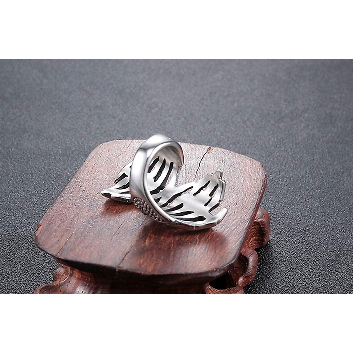 HIJONES Unisex Stainless Steel Gothic Punk Double Skull Skeleton Claws Ring Silver Size 8