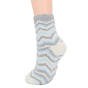 Athletic Plush Socks for Women Warm Fuzzy Socks with Grip Non Slip Socks Yoga Pilates Socks Athletic Socks 5 Pack Blue Sets with Grips One Size