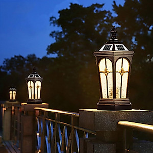 MODEBHD Solar Outdoor Post Light, Waterproof IP65 Villa Courtyard Garden Post Lantern, Pillar Light with One Light and Three Color Temperature, On/Off Solar Powered Post Lamps