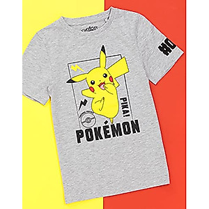 Pokemon T-Shirt for Boys | Kids Girls Pikachu Grey Character Top | r Clothing Merchandise 9-10 Years