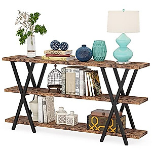 Tribesigns Wood Console Table 70-Inch Long Sofa Table, Farmhouse Entryway Tables Vintage Couch Tables Wooden Hallway Table with 3-Tier Storage Shelving for Living Room Foyer Entrance, Rustic Brown