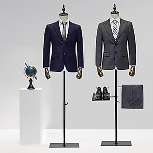 Male Mannequin Torso with Metal Stand and Wooden Arms , Dress Form Male Height Adjustable 53-76inch, Pinnable Torso Display for Clothing Retail Sewing Shop (without holders)