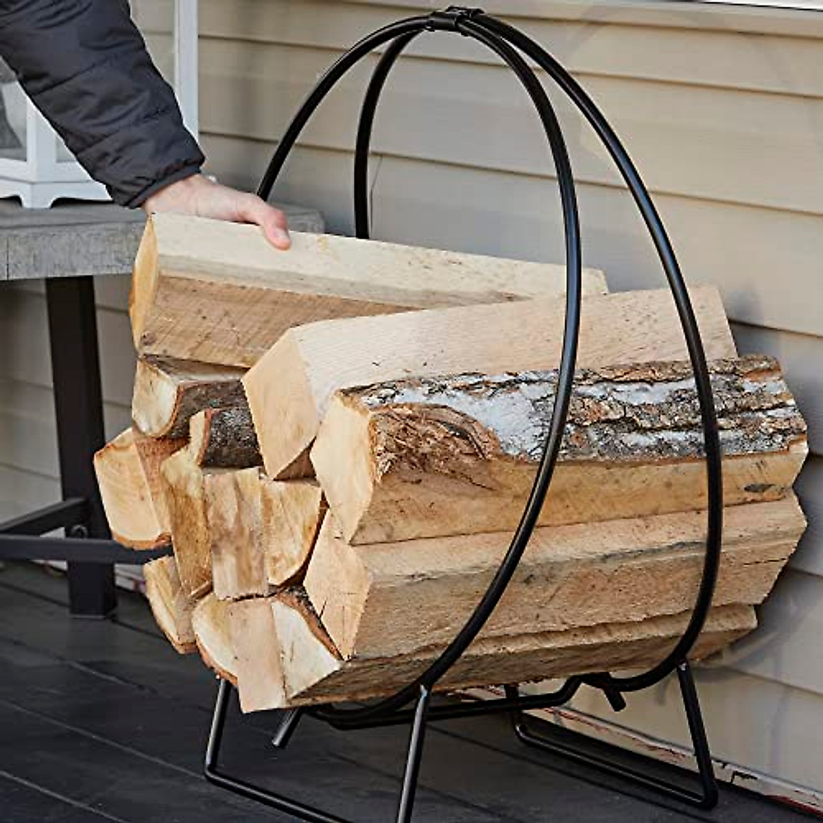 UniFlame Firewood Log Hoop Rack with 1/2" Solid Stock, Black