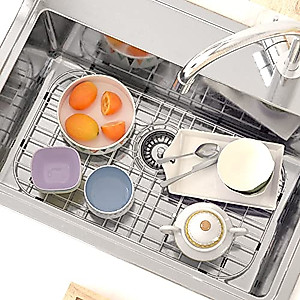 SANNO Over The Sink Expandable Dish Drying Rack Sink Protector Grid 26" L X 14" W, Kitchen Sink Protector Bottom Grid, Stainless Steel, for Sink