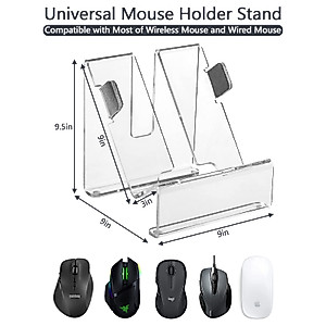 CaSZLUTION Acrylic Mouse Holder Stand, Desktop Vertical Mount Stand Base for Wired and Wireless Mouse, Universal Computer Mouse Display Stand PC Gaming Mouse Organizer Holder - Clear