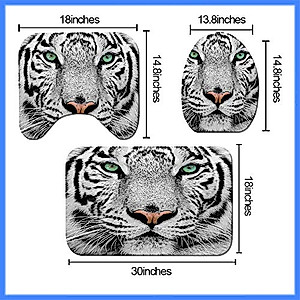 Black Tiger with Green Eyes Shower Curtain Sets with Non-Slip Rugs, Toilet Lid Cover and Bath Mat, Africa Animals Shower Curtains with 12 Hooks Durable Waterproof Bath Curtain
