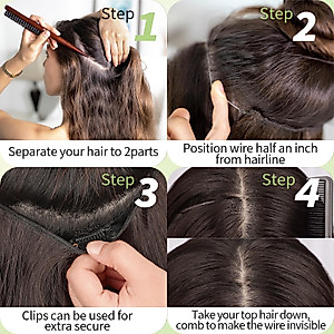 KooKaStyle Invisible Wire Hair Extensions with Transparent Wire Adjustable Size 4 Secure Clips Long Wavy Secret Hairpiece 20 Inch Dark Brown for Women