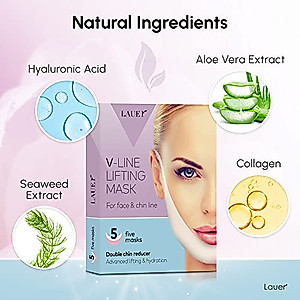 V Shaped Slimming Face Mask Double Chin Reducer V Line Lifting Belt Neck Lift Tape Face Patch For Firming and Tightening Skin Chin Up Slimming Strap Collagen Mask with Hyaluronic Acid Aloe Vera (5pcs)