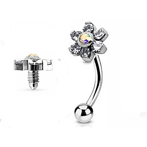 7ZACC Jeweled Twin Daisy Flowers Spinal Barbell Christina Vertical Hood VCH Jewelry Genital Piercing 1/2 (Clear)