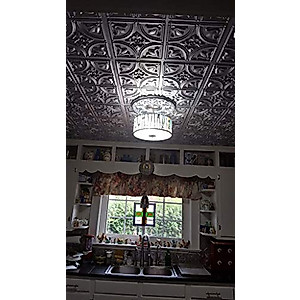 From Plain To Beautiful In Hours 148 Tiny Tulips PVC 2' x 2' Glue-up Ceiling Tile (Covers / 100 sq.ft), Siver, 25 Piece