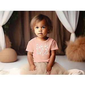 One Floral 1st Birthday Shirt for Baby Girls First Birthday Outfit White on Peach Shirt 12 Months