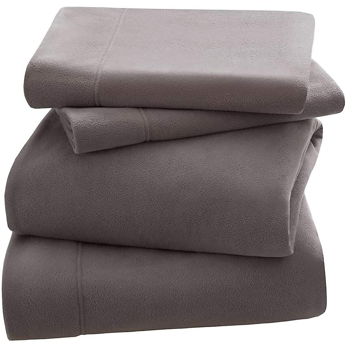 Peak Performance 3M Scotchgard Micro Fleece Bed Sheet Set Wrinkle and Stain Resistant, Soft Plush Sheets with 14" Deep Pocket, Cold Season Cozy Bedding-Set, Matching Pillow Case, Queen, Grey, 4 Piece