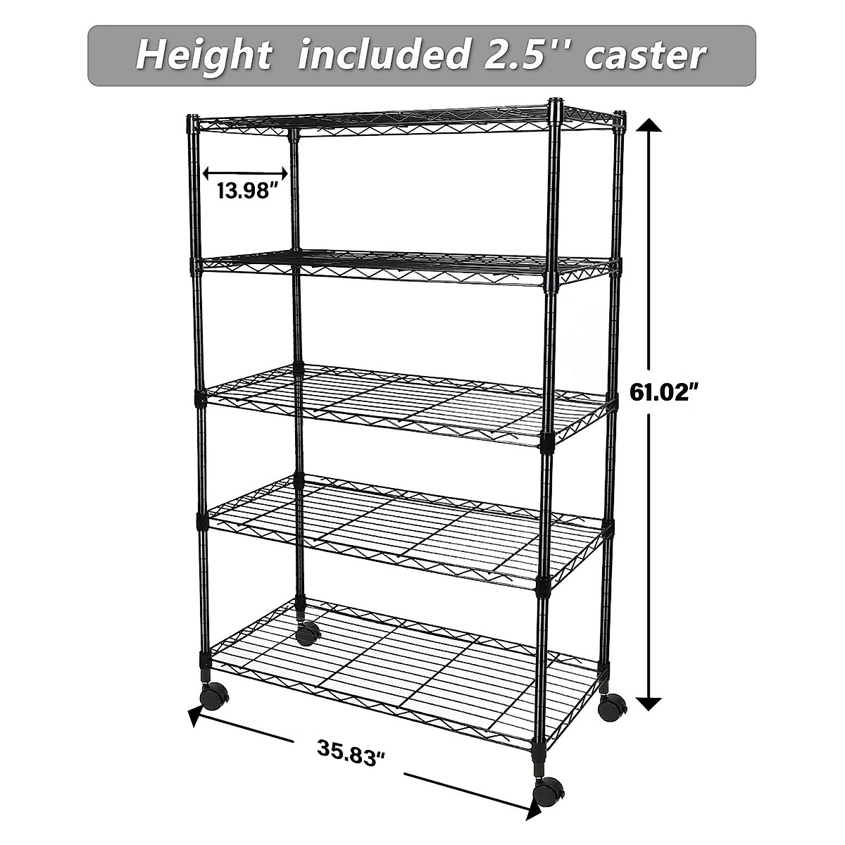 Simple Deluxe 5-Tier Heavy Duty Storage Shelving Unit,Black,36Lx14Wx60H inch, 1 Pack