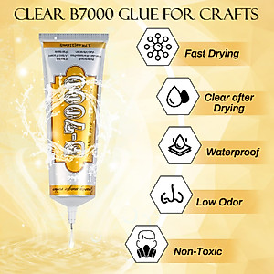 B7000 Rhinestone Glue Clear, B-7000 Glue 3.7 fl oz Upgrade Multi-Function Adhesive Super Glue with Cap & Precision Tip for Jewelry Repair, Small Hobby Models, Metal Stone Crafts, Fabric, Shoes(110ML)