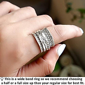 Boho-Magic 925 Sterling Silver Spinner Ring for Women Flower of Life Fidget Rings Band (8)