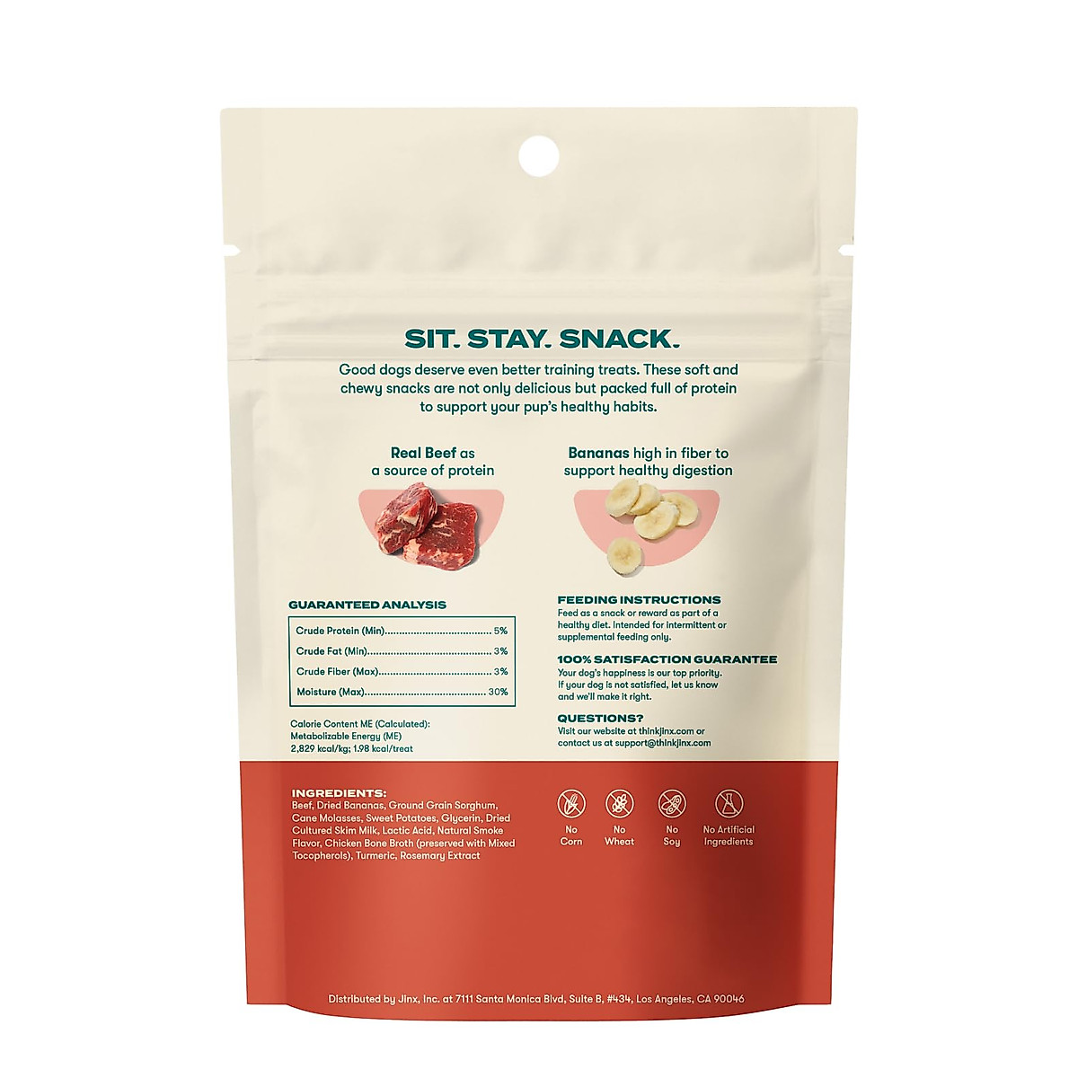 Jinx Beef & Banana Training Treats for Dogs and Puppies, Low-Calorie, All Natural, Slow-Smoked Real Beef, No Fillers 4oz, 6 Pack