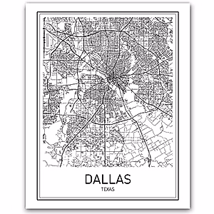 Dallas Map City Maps Dallas Map Print Map Art Print Texas Print Texas Map Texas State Modern Map Print Black White Map Wall Art Modern City Print 8x10 Unframed