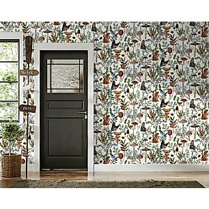 EeeComing Mushroom Wallpaper Peel and Stick Wallpaper Boho Wallpaper 78.7" x 16.14" Mushroom Contact Paper Removable Wallpaper for Bedroom Living Room Bookcase Bathroom Self Adhesive Vinyl