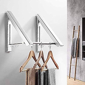 TYXTYX Wall Mounted Clothes Hanger, Folding Wall Coat Racks, Aluminum Home Storage Organiser Space Savers, for Bathroom Balcony Indoor Outdoor,Silver,2PACK +120cm Pole
