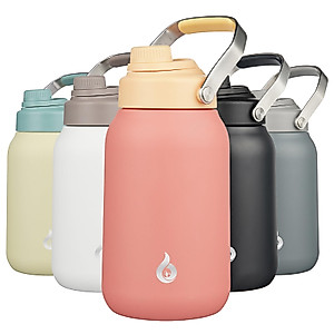 BJPKPK Half Gallon Insulated Water Bottles, 64oz Water Jug with Metal Handle & BPA Free Spout Lid, Dishwasher Safe Thermos, Large Stainless Steel Gym Sport Jugs, Pink