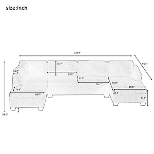 Modern Large U-Shape Sectional Sofa, Double Extra Wide Chaise Lounge Couch