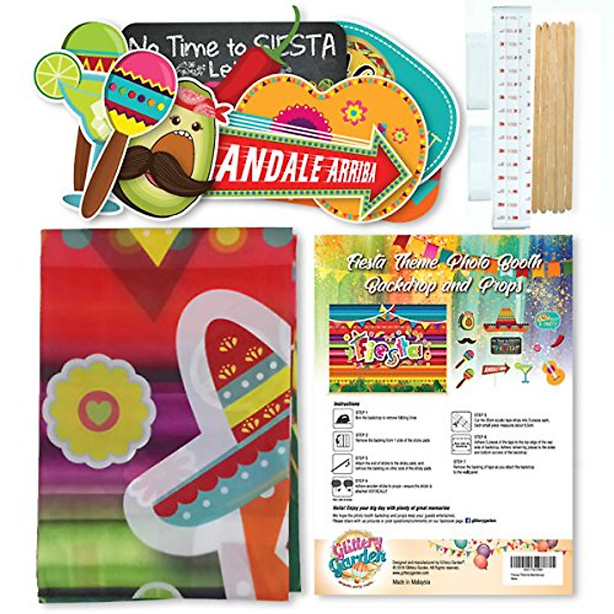 Fiesta Theme Photography Backdrop & Studio Props Kit, Cinco De Mayo Party Decorations, Mexican Photo Booth Background for Pictures, Summer Pool Mexicana Birthday Party Supplies