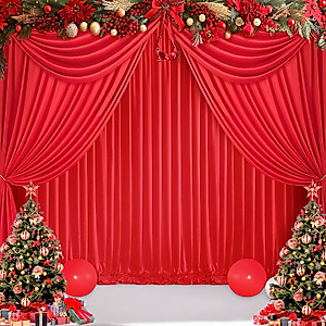 10 ft x 20 ft Wrinkle Free Red Backdrop Curtain for Parties, Polyester Photography Backdrop Drapes for Birthday Party Baby Shower, Thick Background Curtain for Backdrop Stand, 4 Panels 5 ft x 10 ft