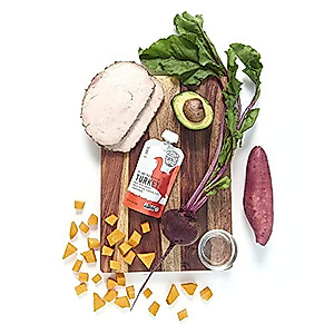 Serenity Kids 6+ Months Baby Food Pouches Puree Made With Ethically Sourced Meats & Organic Veggies | 3.5 Ounce BPA-Free Pouch | Pasture Raised Turkey, Sweet Potato, Pumpkin, Beet | 6 Count