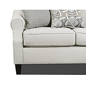 Pemberly Row 89" Upholstered Fabric Modern Sofa, Three Seater Cream Couch, Reversible Seat and Back Cushions, for Living Room, Bedroom, Office with Accent Pillows