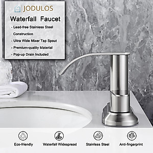 Jodulos 4 inch Centerset 3 Hole Bathroom Faucets Brushed Nickel, Center Set Faucet with cUPC Supply Lines, 2 Handle Waterfall Bathroom Sink Faucet with Pop Up Drain Stopper JU-DE-201-BN