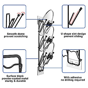 Carry360 2 Pack Pot Lid Organizer Rack, 6 Tier Pot Lids Holder for Cabinet Door/Wall Mount, Reusable Pot Lid Rack Holder for Kitchen Storage with No Drilling Adhesive (Black)