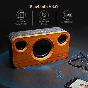 ARCHEER 25W Bluetooth Speaker (A320) with Super Bass, Loud Bamboo Wood Home Audio Wireless Speakers with Subwoofer