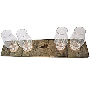 Bourbon Barrel Stave Flight Board with Four Glencairn Glasses