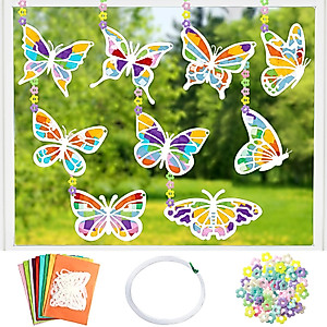 18 Pieces Suncatcher Kit for Kids Butterfly Suncatcher Kit Tissue Paper Butterfly Suncatcher Craft Spring Summer Window Art Kit with 18 Tissue Paper for Spring Summer Craft DIY Butterfly Party Favor