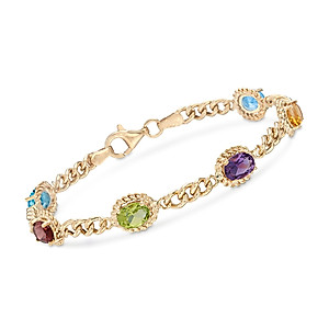 Ross-Simons 5.00 ct. t.w. Multi-Stone Link Bracelet in 18kt Gold Over Sterling Silver. 8 inches