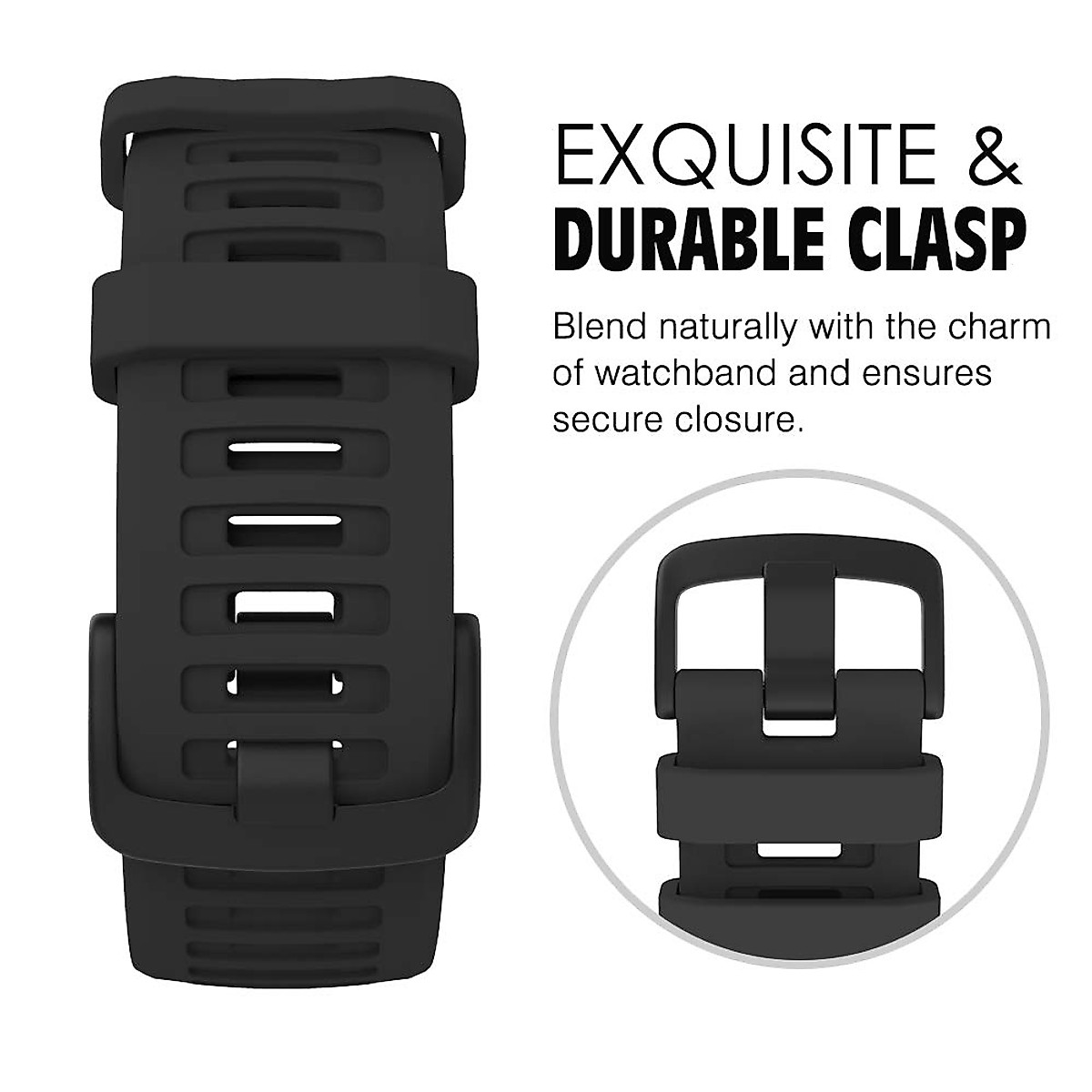 MoKo Watch Strap Compatible with Garmin Instinct Esports/Solar/Tactical/Tide Military Watch,Soft Silicone Adjustable Replacement Band Fit Garmin Instinct 2 Sports GPS Smart Watch - Black