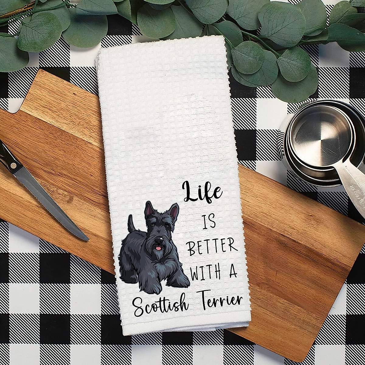 Life Is Better With A Scottish Terrier Kitchen Towel - Funny Dog Kitchen Towel - Soft And Absorbent Kitchen Tea Towel - Decorations House Towel - Kitchen Dish Towel - Gift Idea For Animal Dog Lover