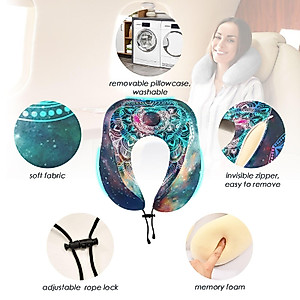ALAZA Galaxy Mandala Neck Pillow Travel for Sleeping Airplane Travel Kit with Snap Clip & Storage Bag