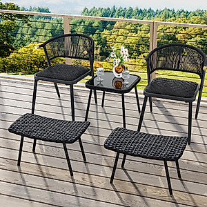 Tangkula Set of 2 Patio Ottomans, Multipurpose Rattan Ottomans w/Padded Quick Dry Foam & Heavy-Duty Metal Legs, Outdoor Wicker Footrest Extra Seating for Poolside, Backyard All Weather Resistant