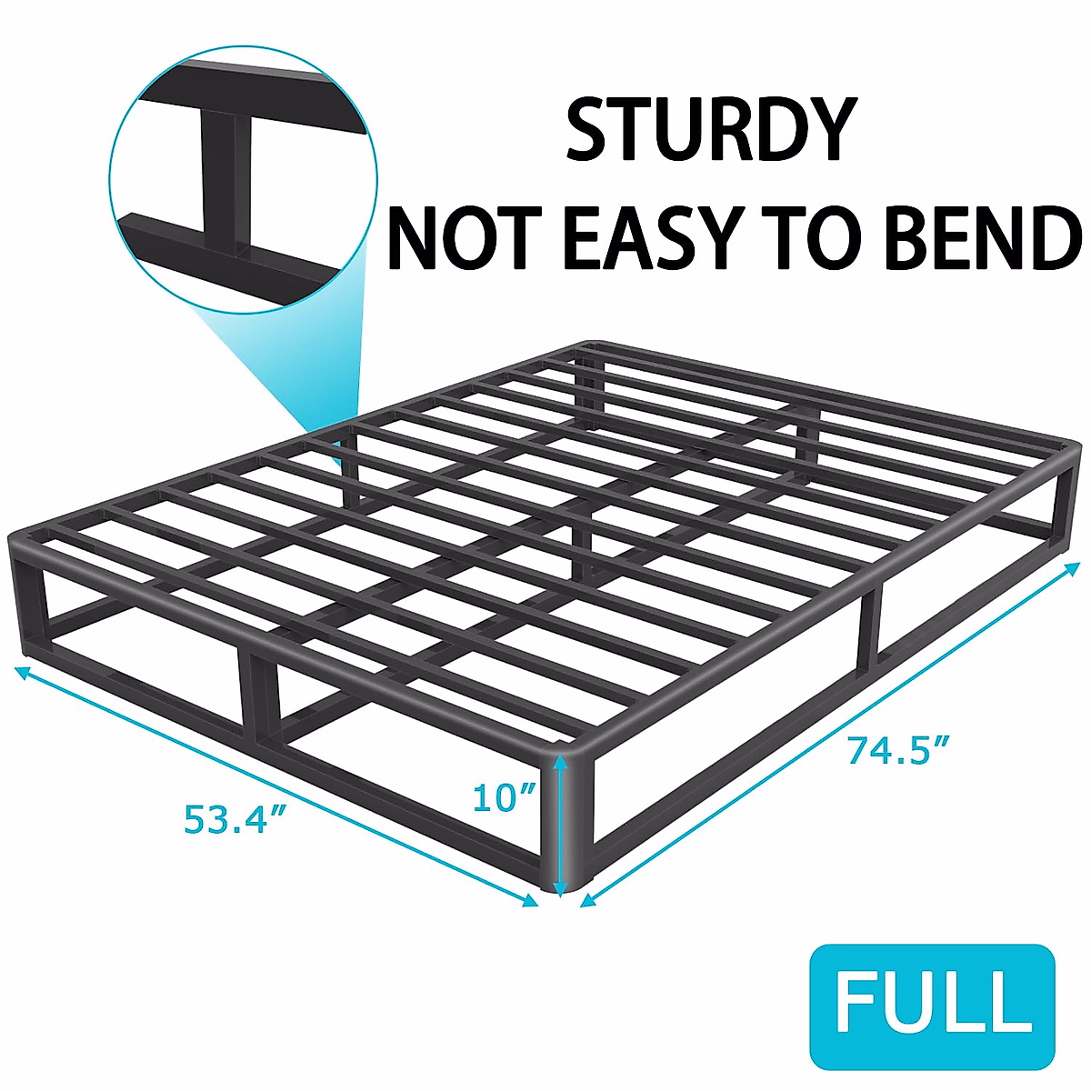 Firpeesy Upgrade Anti Bending and Round Corner Legs 10 inch Metal Full Bed Frame 3500 LBS Heavy Steel Slats Support Platform Bed Frames No Box Spring Needed Platform Noise Free Easy Assembly