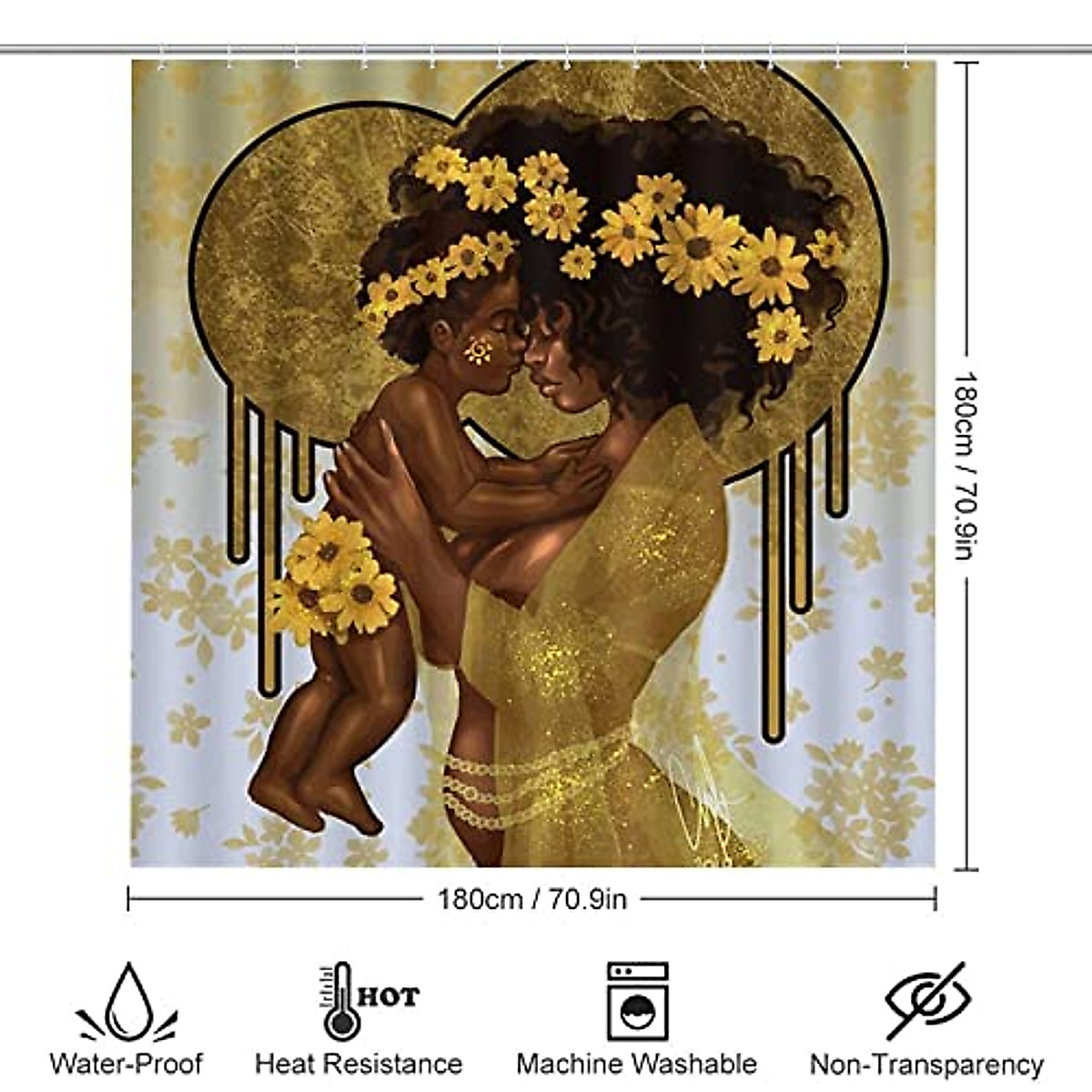 African Black Women Bathroom Shower Curtain Sets with Rugs, Black Girl Shower Accessories and Bathroom Decor,70.9" Length 4-Piece Set - 1 Shower Curtain & 3 Toilet Mat and Lid Cover