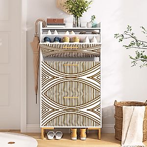 VERYKE Shoe Cabinet for Entryway,Slim Hidden Shoe Storage Cabinet with 3 Flip Drawers,Narrow Shoe Rack Cabinet, Wood Shoe Organizer Cabinet for Entryway