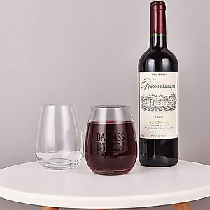 Mousus 17oz Stemless Wine Glass Bad Ass Bitch Fuel Drinking Glass Glassware for Red or White Wine Cocktails Perfect For Homes & Bars Party Supplies Decorations