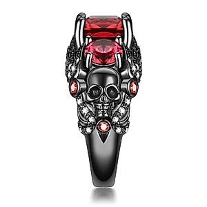 Gothic Jewelry Purple Red Black Crystal Unique Black Skull Rings for Women Halloween Christmas Gifts (Square-Red, 7)