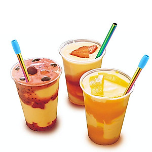 3 Pcs Reusable Boba Straws & Smoothie Straws, 0.5" Wide Stainless Steel Straws, Angled Tips Metal Straws for Bubble Tea, Milkshakes, Smoothies with Cleanning Brush & Case (Rainbow)